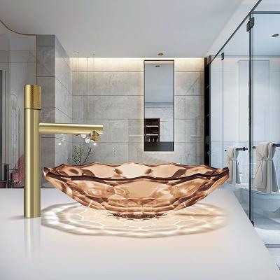 China North Americ Style Glass Wash Basin Tea Color Vessel Sinks for sale
