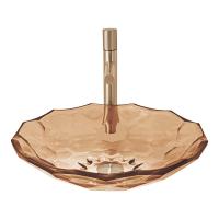 China North Americ Style Glass Wash Basin Tea Color Vessel Sinks for sale