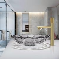 China Modern Ball Shaped Glass Wash Basin Light Gray Color Vessel Sinks Pop Up Drain for sale