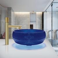 China Crystal Glass Vessel Basins Royal Blue Color Countertop Sink for sale