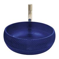 China Crystal Glass Vessel Basins Royal Blue Color Countertop Sink for sale