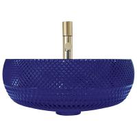 China Crystal Glass Vessel Basins Royal Blue Color Countertop Sink for sale