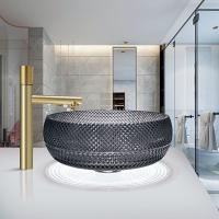 China Italian Design Crystal Glass Vessel Basins Transparent Black Color Countertop for sale