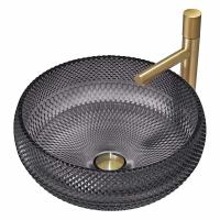 China Italian Design Crystal Glass Vessel Basins Transparent Black Color Countertop for sale