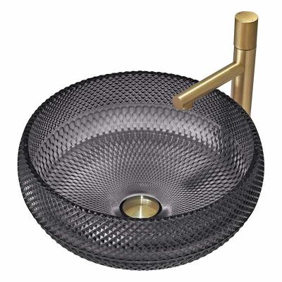 China Italian Design Crystal Glass Vessel Basins Transparent Black Color Countertop for sale