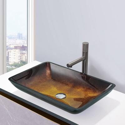 China Gradient Brown Glass Bathroom Wash Basins Non Porous Dynamic Vessel Sink Tempered Glass for sale