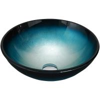 China Bathroom Tempered Glass Sink Black Blue Round Wash Basin Bowl Easy Clean for sale