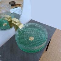 China Diamond Shape Crystal Glass Vessel Sinks Table Top Wash Basin Green Bottom for sale