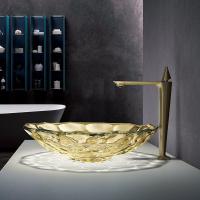 China OEM Ball Shape Glass Wash Basin Crystal Vessel Sinks Yellow Color Countertop for sale