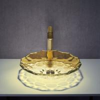 China OEM Ball Shape Glass Wash Basin Crystal Vessel Sinks Yellow Color Countertop for sale