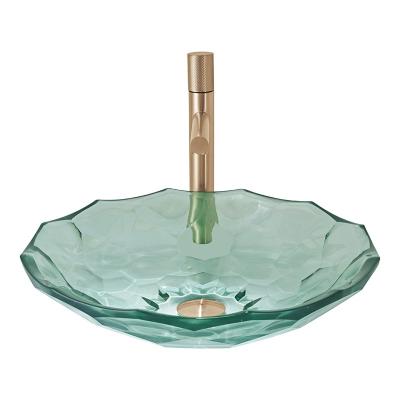 China Modern Ball Shaped Glass Wash Basin Light Green Color Vessel Sinks Pop Up Drain for sale