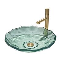 China Modern Ball Shaped Glass Wash Basin Light Green Color Vessel Sinks Pop Up Drain for sale