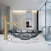 China Transparent Black Glass Wash Basin Diecasting Crystal Bathroom Vanity Sink for sale