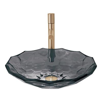 China Transparent Black Glass Wash Basin Diecasting Crystal Bathroom Vanity Sink for sale