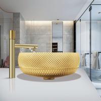 China 45mm Drain Hole Glass Wash Basin 18K Gold Color Countertop Sinks For Restaurant for sale