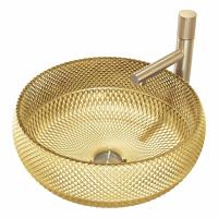 China 45mm Drain Hole Glass Wash Basin 18K Gold Color Countertop Sinks For Restaurant for sale