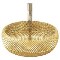 China 45mm Drain Hole Glass Wash Basin 18K Gold Color Countertop Sinks For Restaurant for sale