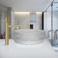 China 12mm Thickness Crystal Clear Glass Vessel Basins For Office Art Deco Round Shape for sale