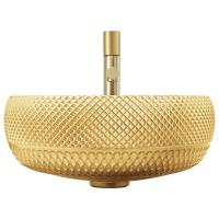 China Electroplated coating Glass Vessel Basins Crystal Bath Wash Sinks In 18K Gold Color for sale