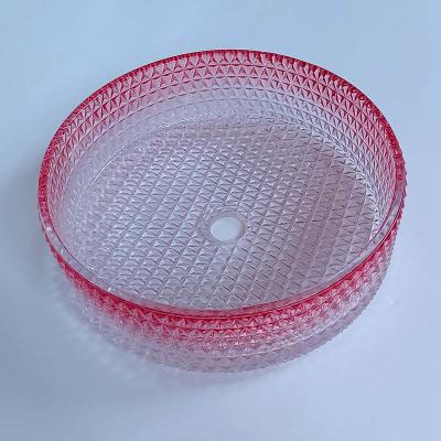 China Modern Gradient Red Glass Basin Bowl Diecasting Crystal Bathroom Vanity Sink for sale