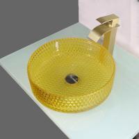 China Yellow Crystal Glass Wash Basin Cylindrical Shape Countertop Vessel Sink for sale