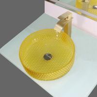 China Yellow Crystal Glass Wash Basin Cylindrical Shape Countertop Vessel Sink for sale