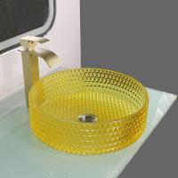 China Yellow Crystal Glass Wash Basin Cylindrical Shape Countertop Vessel Sink for sale