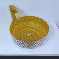 China Shinning Gold Crystal Glass Wash Basin Cylindrical Shape Bathroom Vessel Sinks for sale