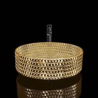 China 24K Gold Crystal Glass Wash Basin Electroplated Coating Easy Clean for sale