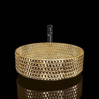 China 24K Gold Crystal Glass Wash Basin Electroplated Coating Easy Clean for sale