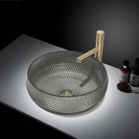 China 12mm Thickness Crystal Glass Vessel Basins In Dark Gray Color For Office Art Deco Round Shape for sale