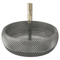 China 12mm Thickness Crystal Glass Vessel Basins In Dark Gray Color For Office Art Deco Round Shape for sale