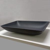 China Leather Grain Bathroom Tempered Glass Vessel Sink Acid Matt Black Glass Wash Basins for sale