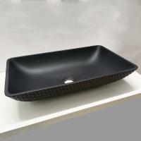 China Leather Grain Bathroom Tempered Glass Vessel Sink Acid Matt Black Glass Wash Basins for sale