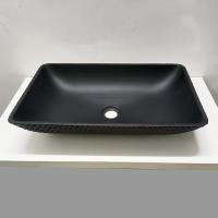 China Leather Grain Bathroom Tempered Glass Vessel Sink Acid Matt Black Glass Wash Basins for sale