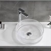 China Modern Crystal Clear Glass Wash Basin Vertical Stripes Diecasting Bathroom Basin Sinks for sale