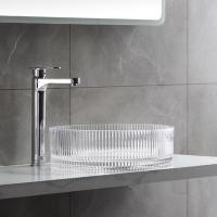 China Modern Crystal Clear Glass Wash Basin Vertical Stripes Diecasting Bathroom Basin Sinks for sale