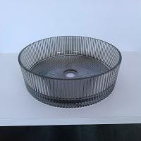 China Gray Color Glass Wash Basin Cylindrical Vertical Stripes Diecasting Bathroom Basin Sinks for sale