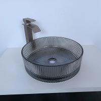 China Gray Color Glass Wash Basin Cylindrical Vertical Stripes Diecasting Bathroom Basin Sinks for sale