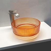 China Oranger Color Crystal Glass Wash Basin Decorated Vessel Countertop Bathroom Sink for sale