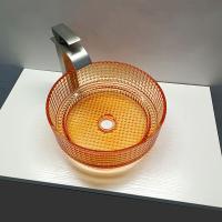 China Oranger Color Crystal Glass Wash Basin Decorated Vessel Countertop Bathroom Sink for sale