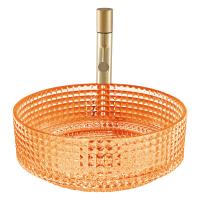 China Oranger Color Crystal Glass Wash Basin Decorated Vessel Countertop Bathroom Sink for sale