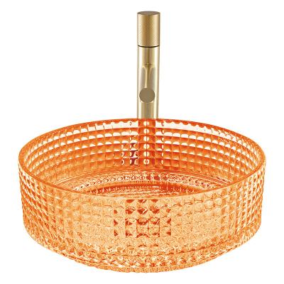China Oranger Color Crystal Glass Wash Basin Decorated Vessel Countertop Bathroom Sink for sale