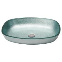 China Foil Silver Tempered Bath Wash Basins Glass Bowl Melon Shape Table Top Solid for sale