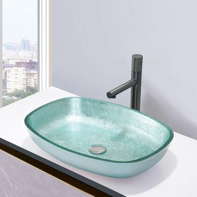 China Foil Silver Tempered Bath Wash Basins Glass Bowl Melon Shape Table Top Solid for sale