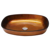 China Foil Gold Tempered Glass Wash Basins Glass Bowl Melon Shape Bathroom Vessel Sinks for sale