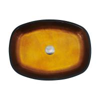 China Foil Gold Tempered Glass Wash Basins Glass Bowl Melon Shape Bathroom Vessel Sinks for sale