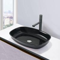 China High Glossy Black Tempered Bathroom Wash Basins Smooth Interior And Exterior for sale