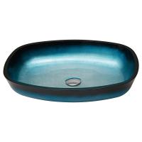 China Glass Gradient Blue Tempered Bath Wash Basins Melon Shape Table Top Countertop Mounted for sale