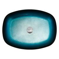 China Glass Gradient Blue Tempered Bath Wash Basins Melon Shape Table Top Countertop Mounted for sale